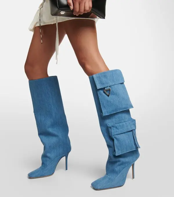 Attico Sienna Tube Denim Knee-high Boots - Blue
