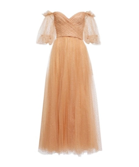 Monique Lhuillier Embellished Tulle Off-shoulder Gown - Nude