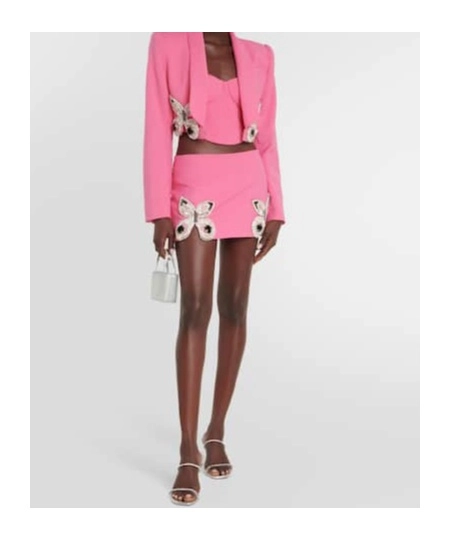 AREA Embellished Cropped Wool Blazer