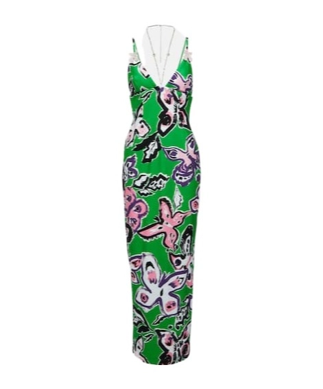 AREA Halterneck Embellished Printed Gown - Green