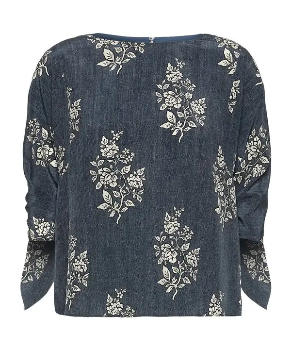 Max Mara Printed Silk Crepe De Chine Blouse - Navy Blue