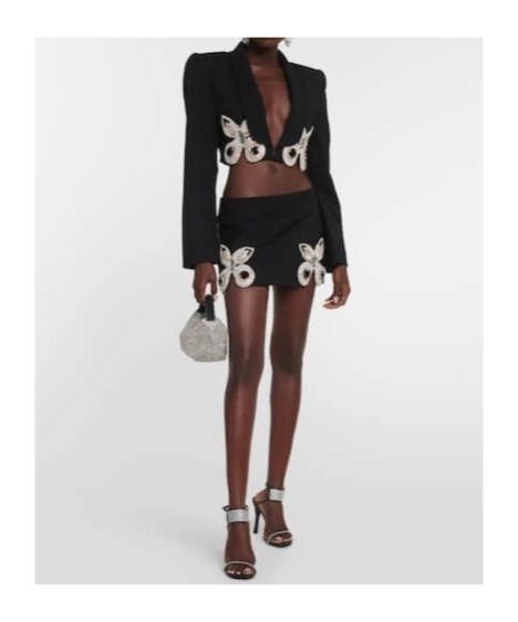 AREA Embellished Wool Miniskirt