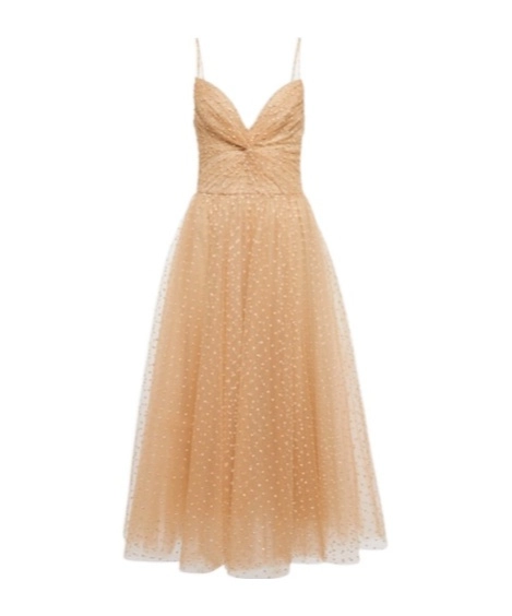 Monique Lhuillier Dotted Tulle Midi Dress - Nude
