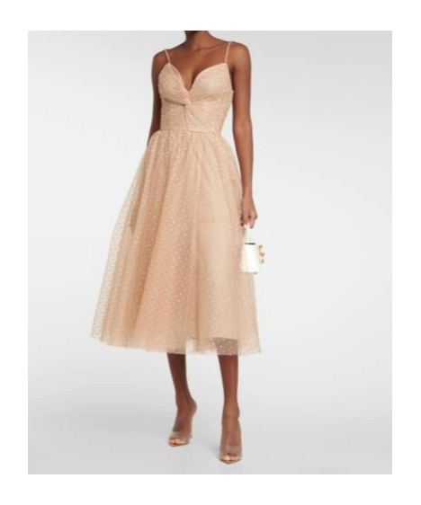 Monique Lhuillier Dotted Tulle Midi Dress