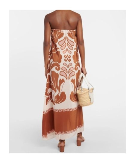 ADRIANA DEGREAS Printed Strapless Silk Maxi Dress