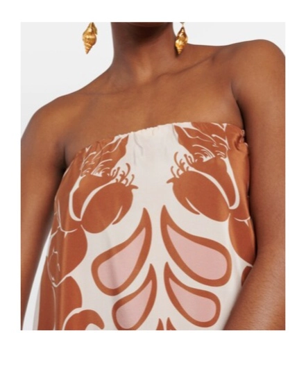ADRIANA DEGREAS Printed Strapless Silk Maxi Dress