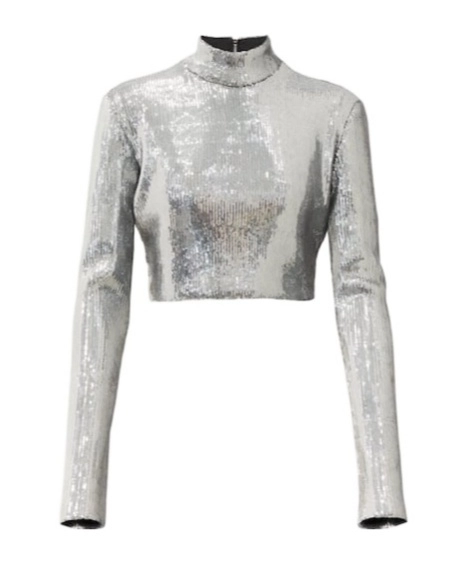 David Koma Sequined Mockneck Crop Top