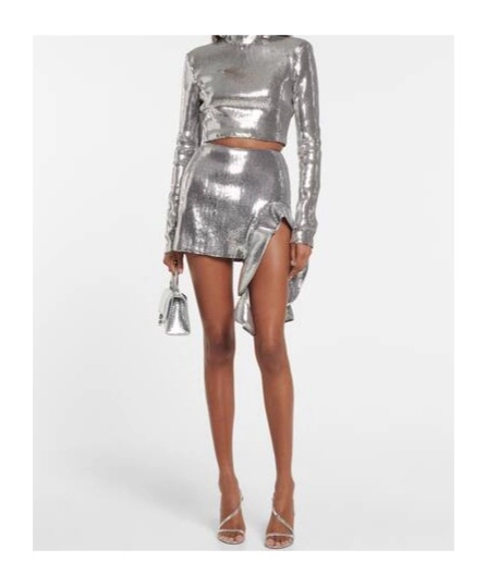 David Koma Sequined Mockneck Crop Top