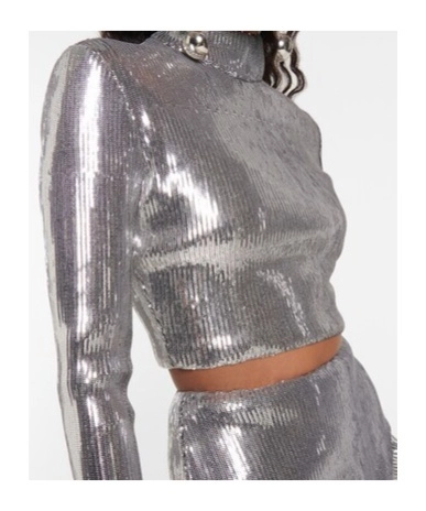David Koma Sequined Mockneck Crop Top