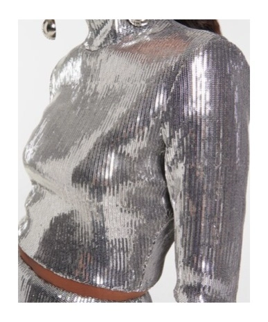 David Koma Sequined Mockneck Crop Top