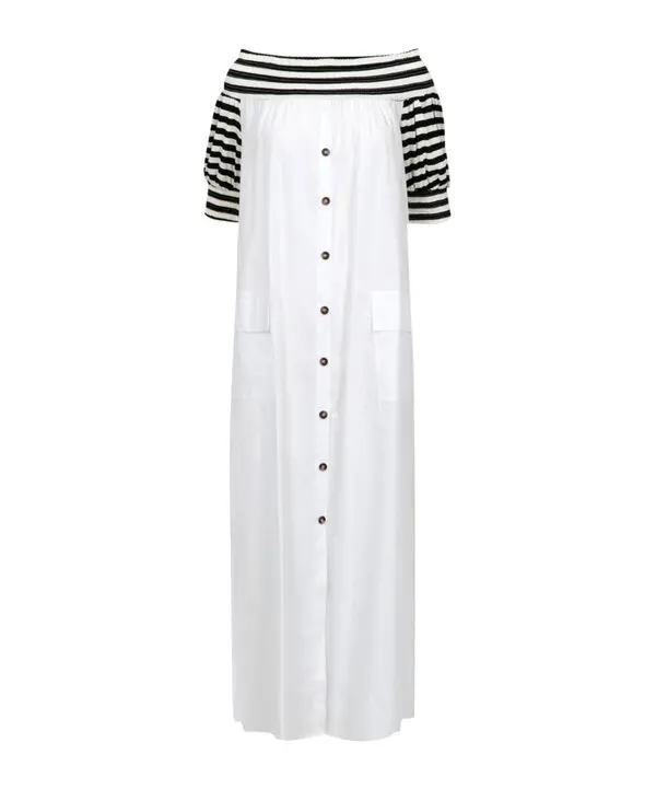 KAOS Off-the-shoulder Striped Bodice Short Sleeve Maxi Dress