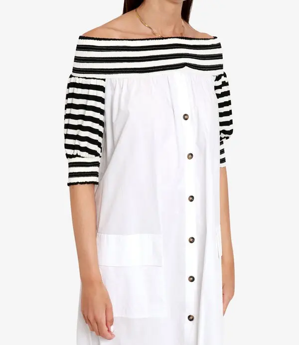 KAOS Off-the-shoulder Striped Bodice Short Sleeve Maxi Dress