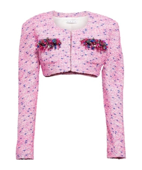AREA Embellished Bouclé Cropped Jacket