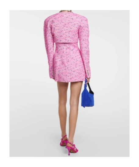 AREA Embellished Bouclé Cropped Jacket