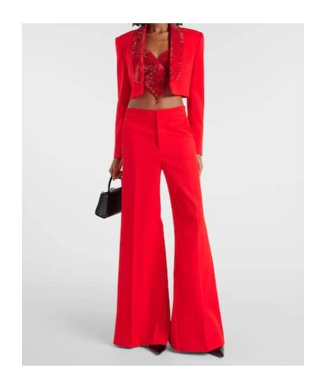 AREA Crystal-embellished Cropped Wool Blazer