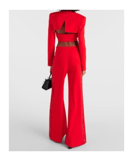 AREA Crystal-embellished Cropped Wool Blazer