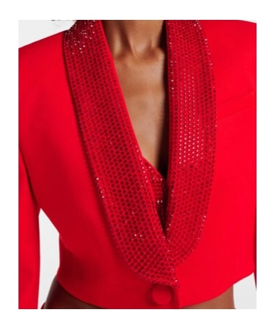 AREA Crystal-embellished Cropped Wool Blazer