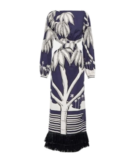 Johanna Ortiz Printed Fringe-trimmed Cotton Maxi Dress - Black