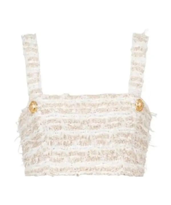 Balmain Tweed Sports Bra Crop Top - White