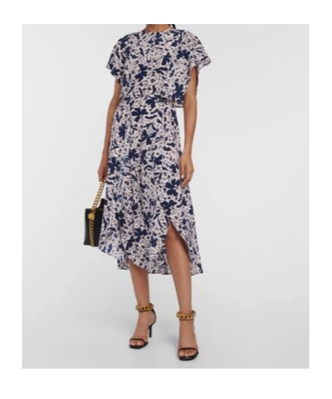 Stella McCartney Floral Silk Midi Dress - Gray