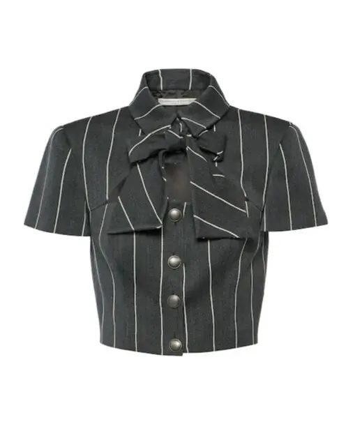 Alessandra Rich Pinstripe Cropped Wool-blend Jacket - Black