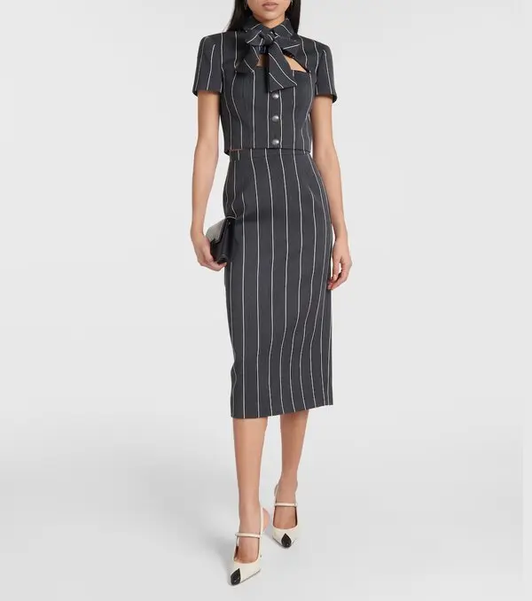 Alessandra Rich Pinstripe Cropped Wool-blend Jacket