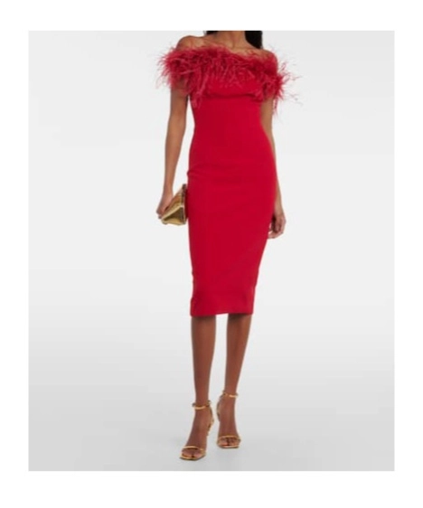 SAFIYAA LONDON Starling Feather-trimmed Midi Dress