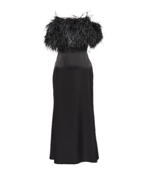 David Koma Feather-trimmed Satin Midi Dress