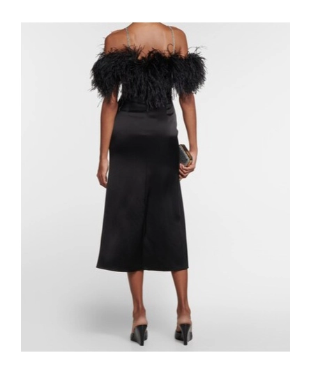 David Koma Feather-trimmed Satin Midi Dress