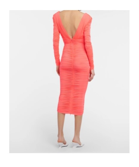 Alex Perry Marin Ruched V-neck Long Sleeve Midi Dress
