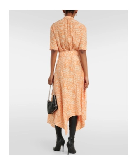Stella McCartney Printed Asymmetric Silk Midi Dress - Nude