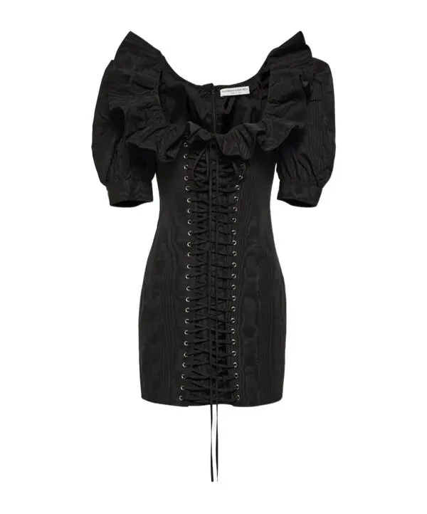Alessandra Rich Ruffled Puff-sleeve Minidress - Black