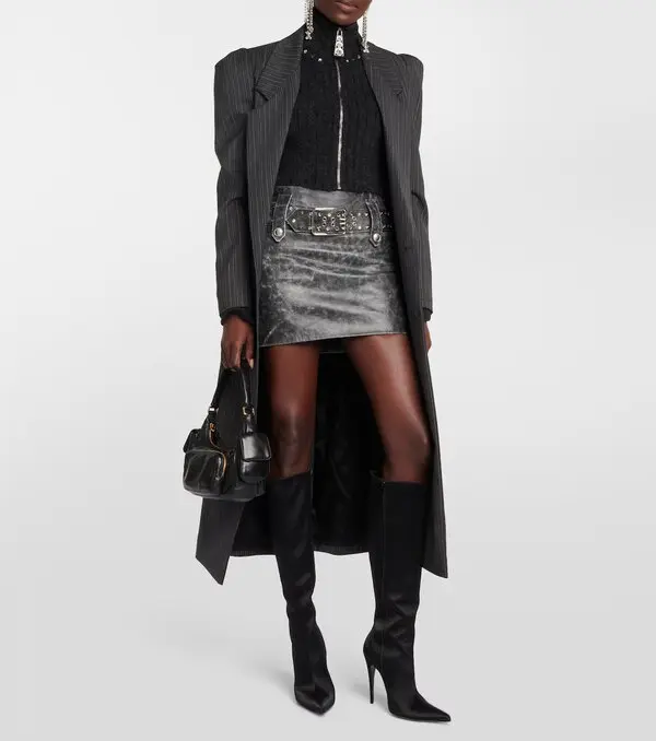 Alessandra Rich Embellished Leather Miniskirt