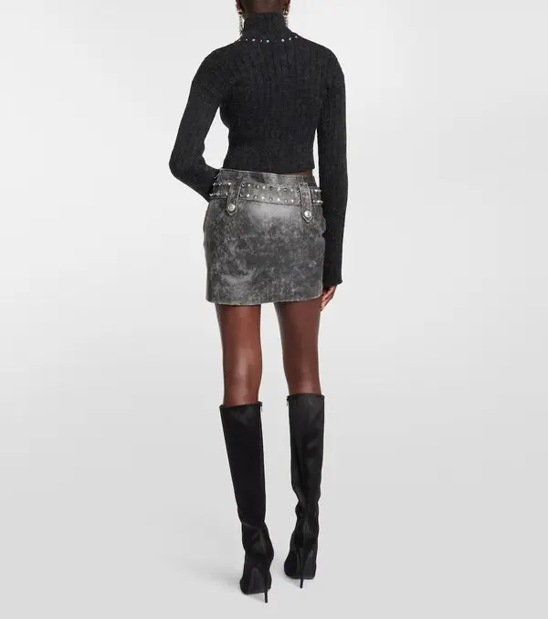 Alessandra Rich Embellished Leather Miniskirt