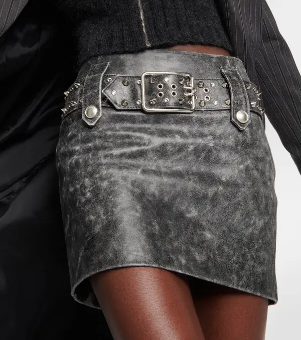Alessandra Rich Embellished Leather Miniskirt