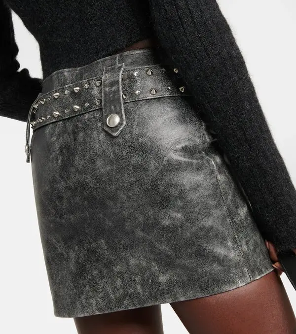 Alessandra Rich Embellished Leather Miniskirt