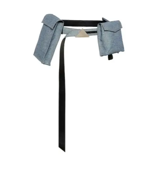 Attico Denim And Leather Belt With Pockets - Gray