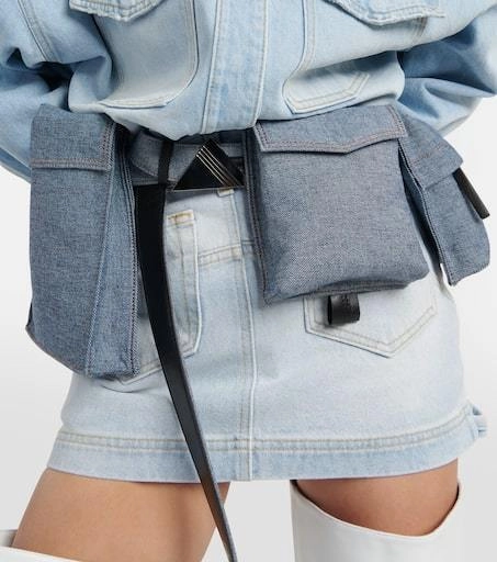 Attico Denim And Leather Belt With Pockets