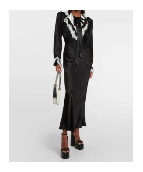 RODARTE Silk Satin Midi Dress With Lace Trim