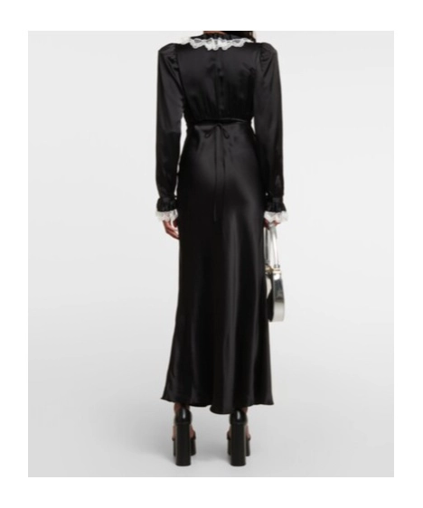 RODARTE Silk Satin Midi Dress With Lace Trim