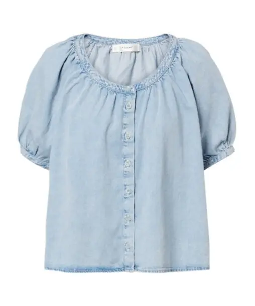 FRAME Resort Gathered Cotton-blend Shirt - Blue