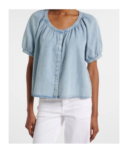 FRAME Gathered Cotton-blend Shirt - Blue
