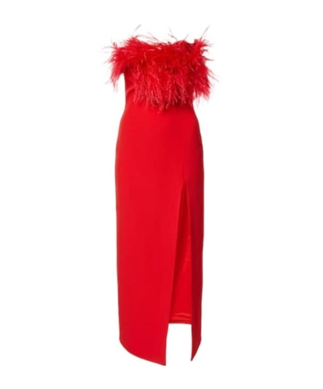 David Koma Feather-trimmed Midi Dress