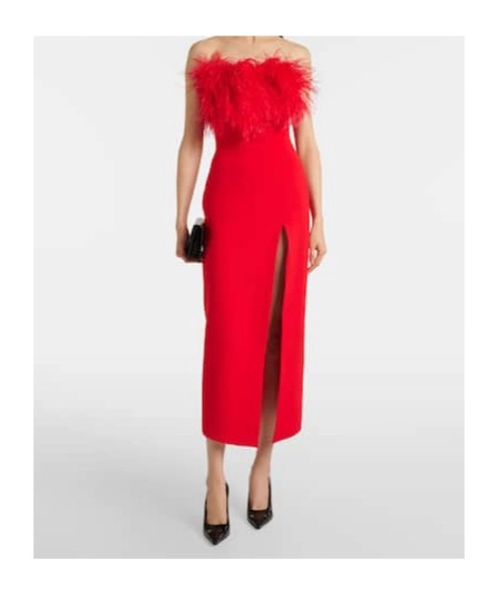David Koma Feather-trimmed Midi Dress