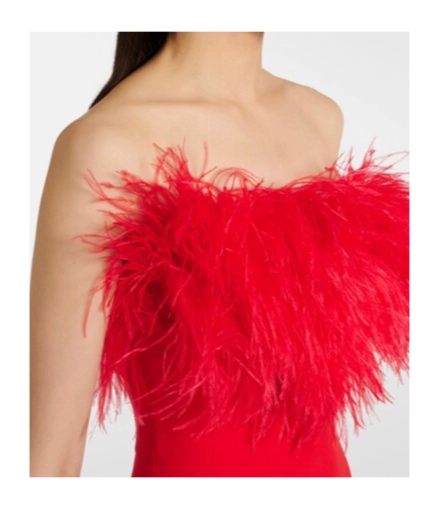 David Koma Feather-trimmed Midi Dress