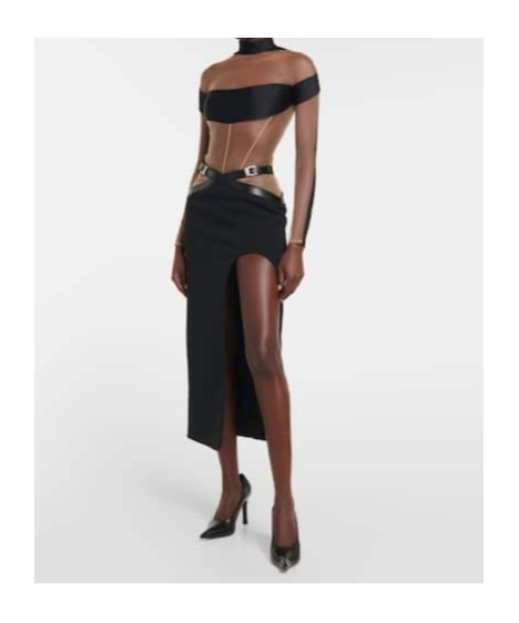 David Koma Leather-trimmed Midi Skirt