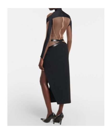 David Koma Leather-trimmed Midi Skirt