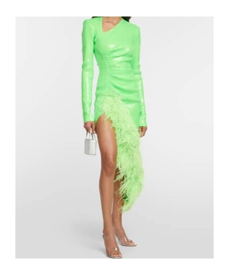 David Koma Sequined Feather-trimmed Midi Dress