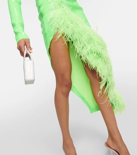David Koma Sequined Feather-trimmed Midi Dress