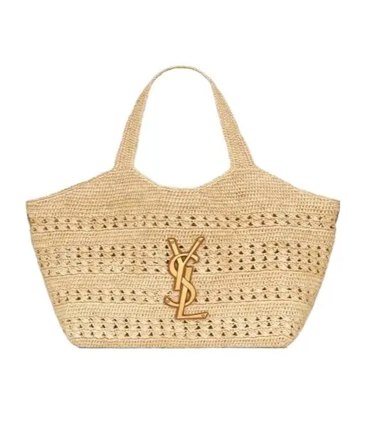 Saint Laurent Icare Medium In Raffia - Natural